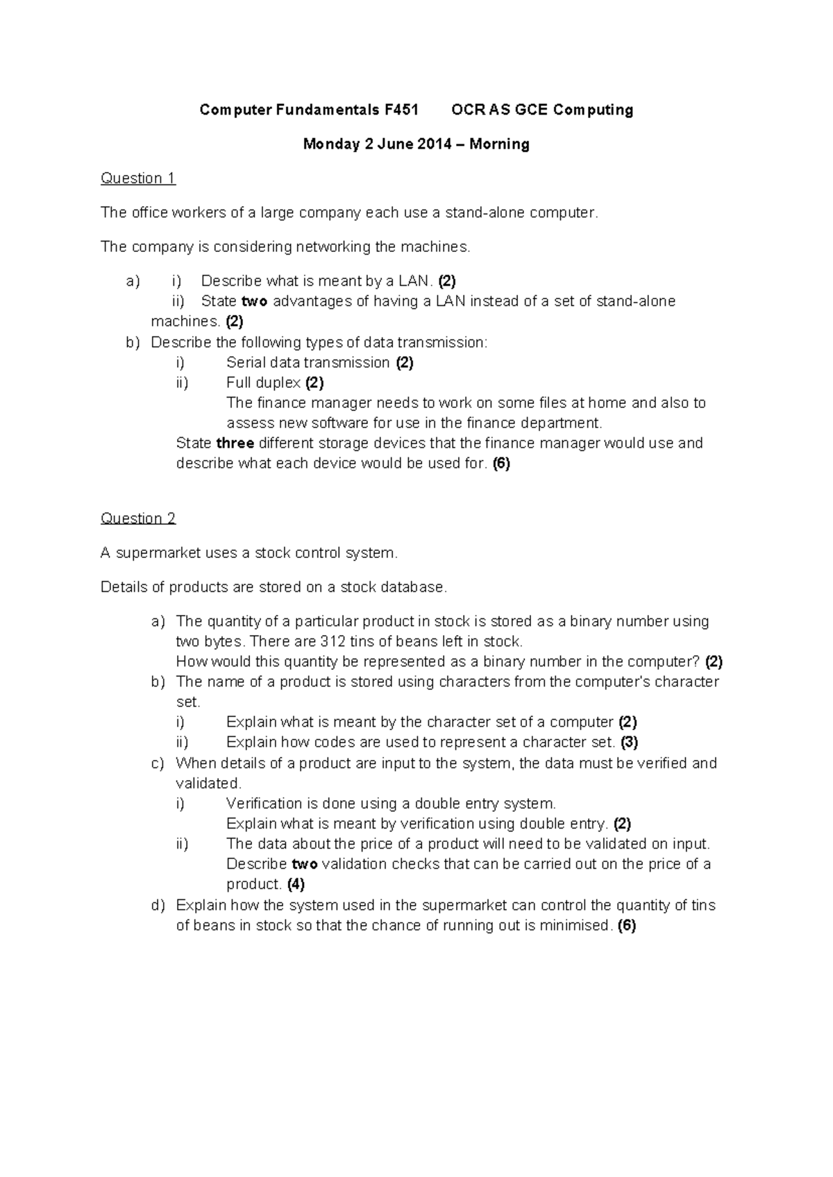 Computer Fundamentals F451 OCR AS GCE Computing Key Concepts Review ...
