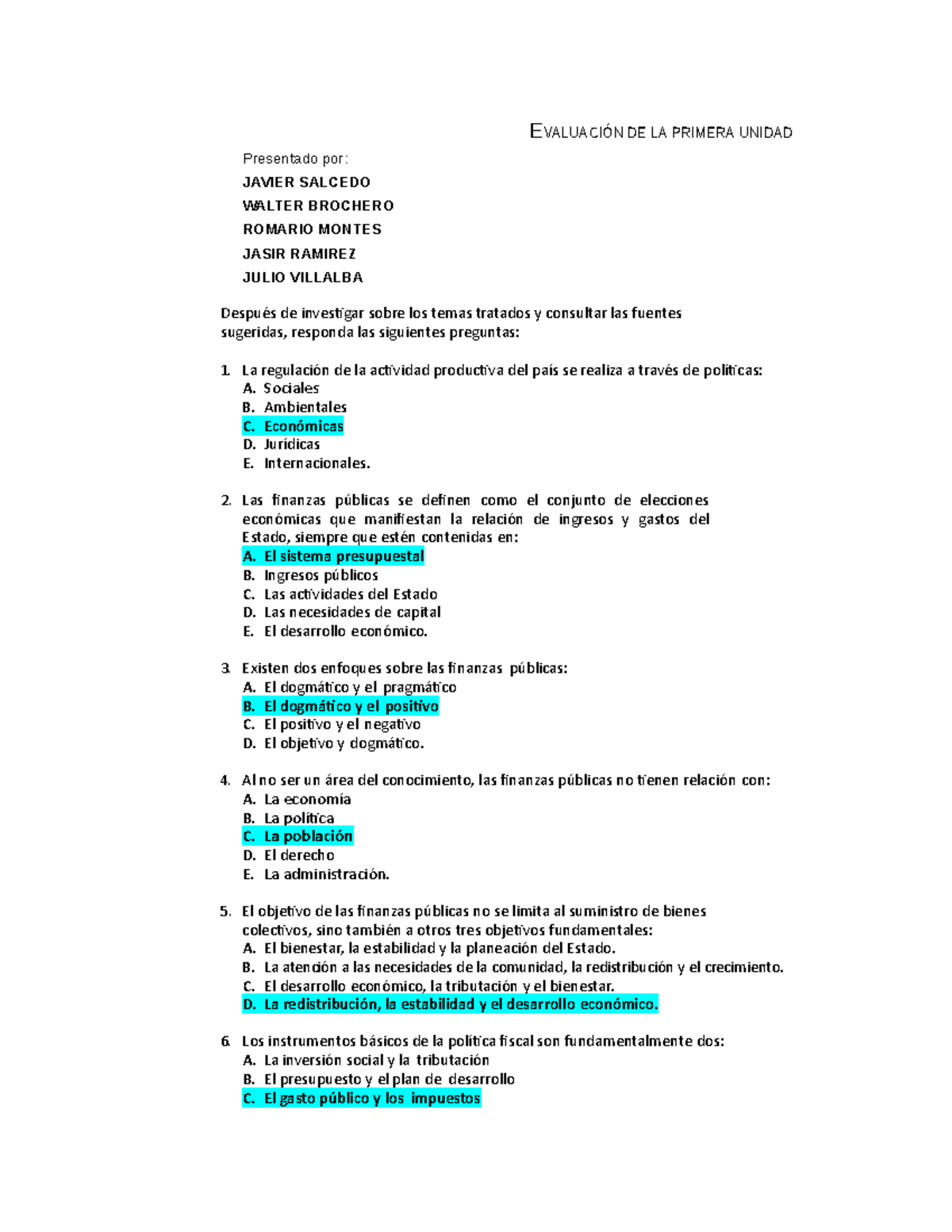 Evaluación de la Primera Unidad en Finanzas Públicas - Studocu