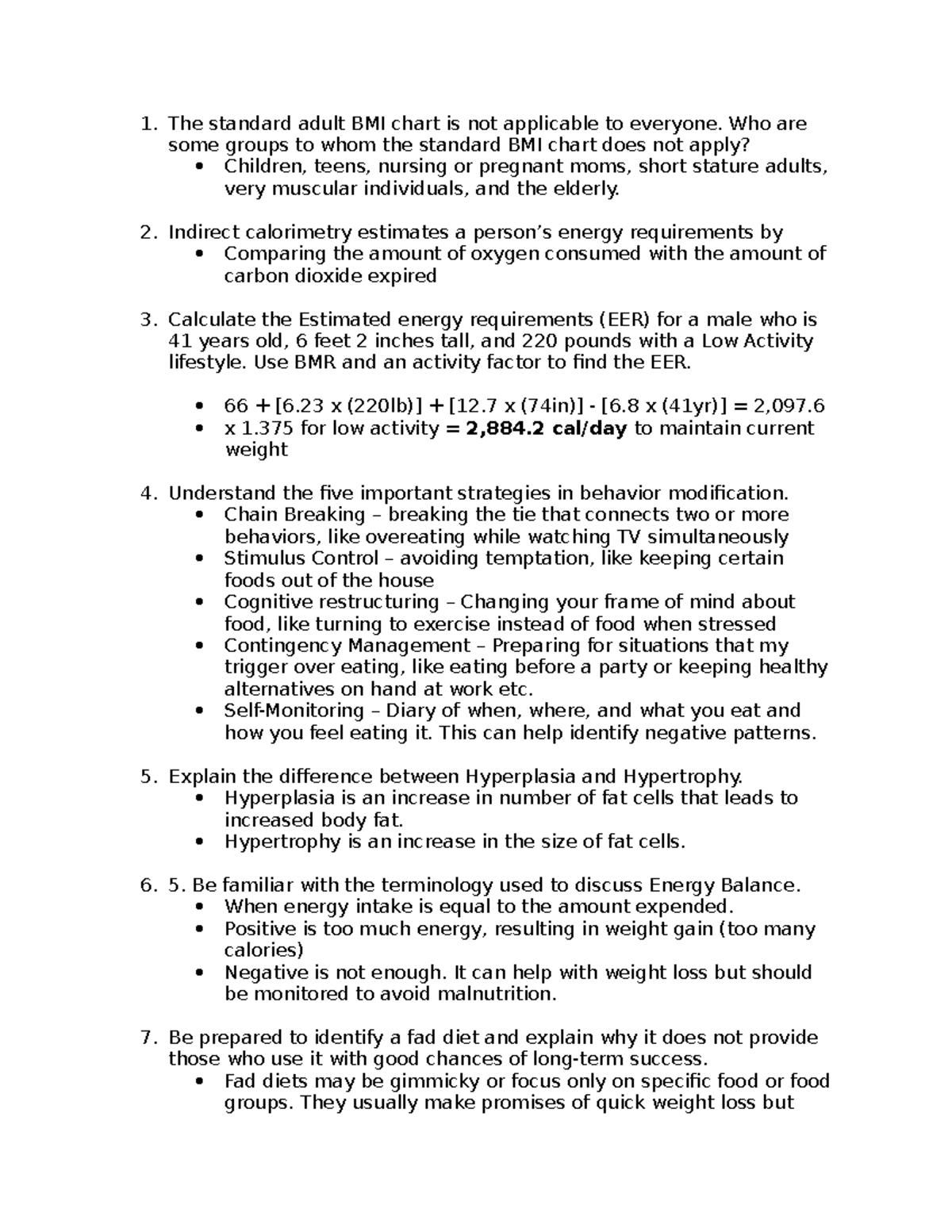 Nutrition Module 3 Study Guide: Understanding BMI, EER, and Weight ...