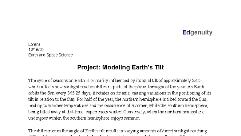 Edgenuity Earth & Space Science Project: Modeling Earth's Tilt - Studocu