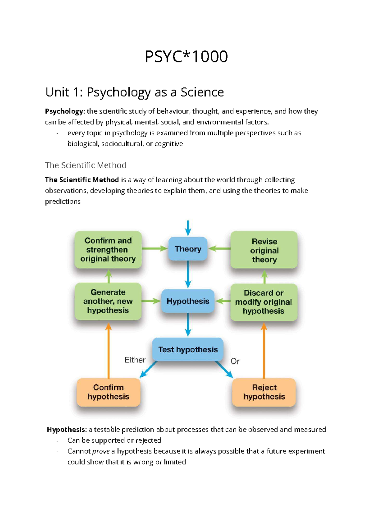 Psyc 1000: Unit 1 & 2 - Psychology as a Science & Biological Psychology ...