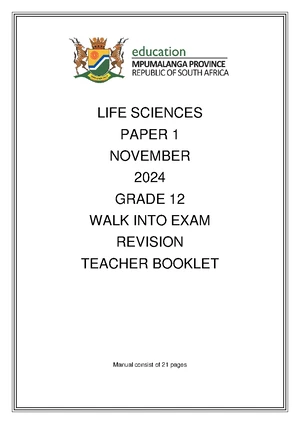 Life Sciences Grade 12 Paper 1 Walk Into Exam Learner Booklet 2024 ...