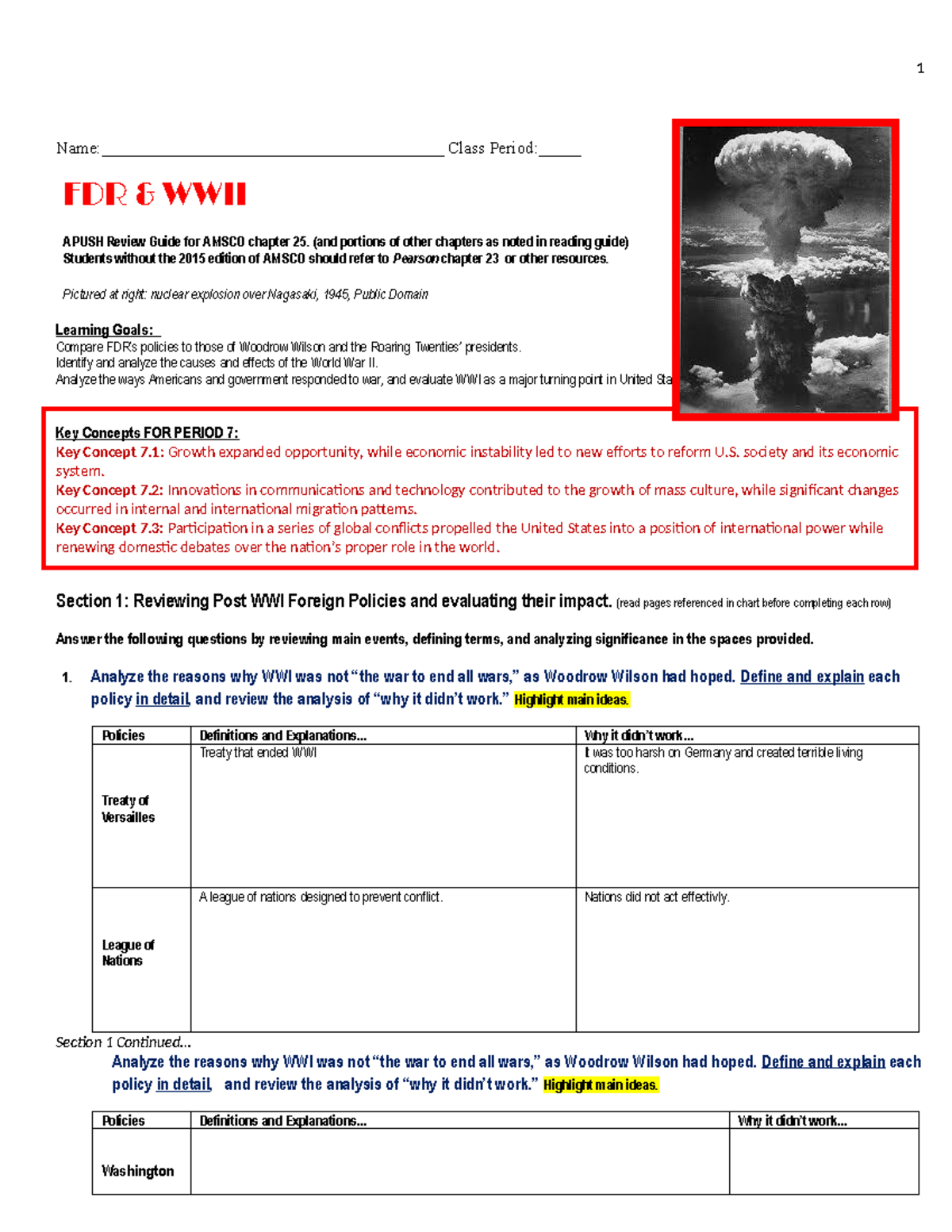 APUSH Review Guide: WWII & Post-WWI Policies (Chapter 25 AMSCO) - Studocu