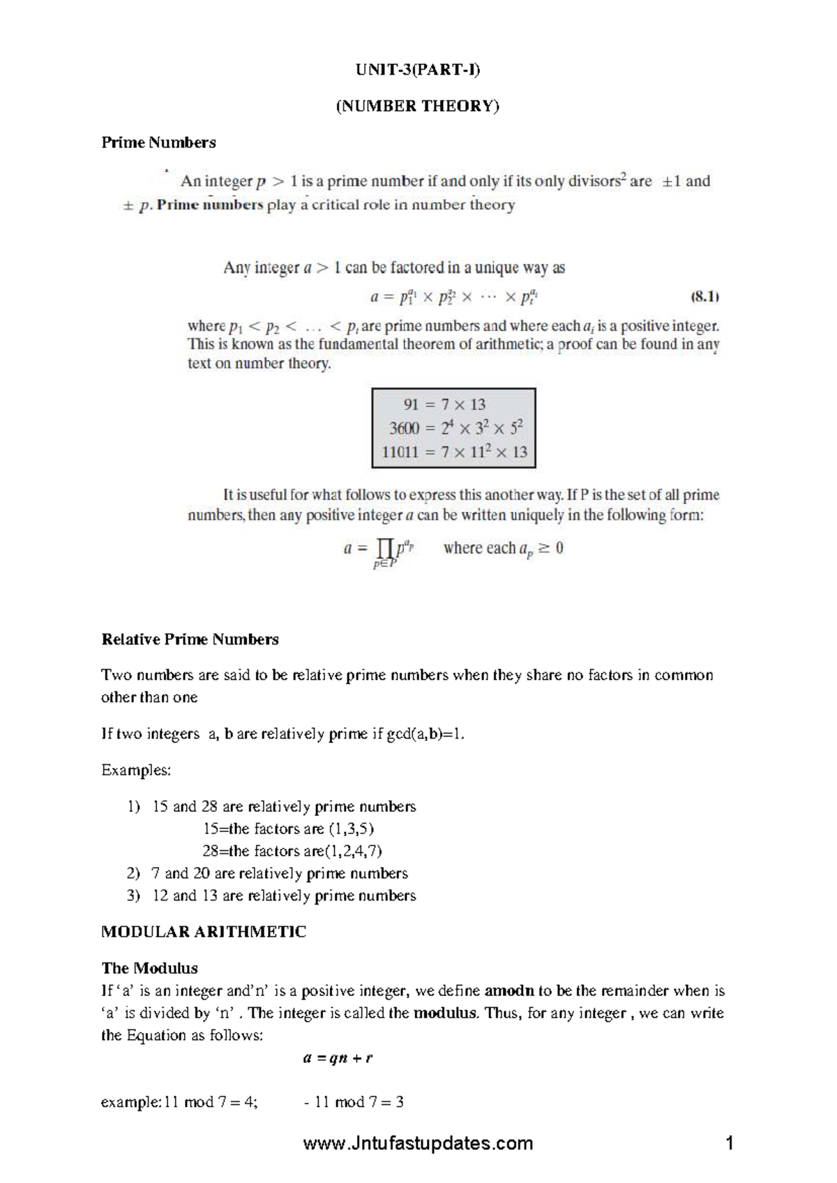 Cns R16 Unit 3 Prime Numbers Modular Arithmetic And Rsa Algorithm