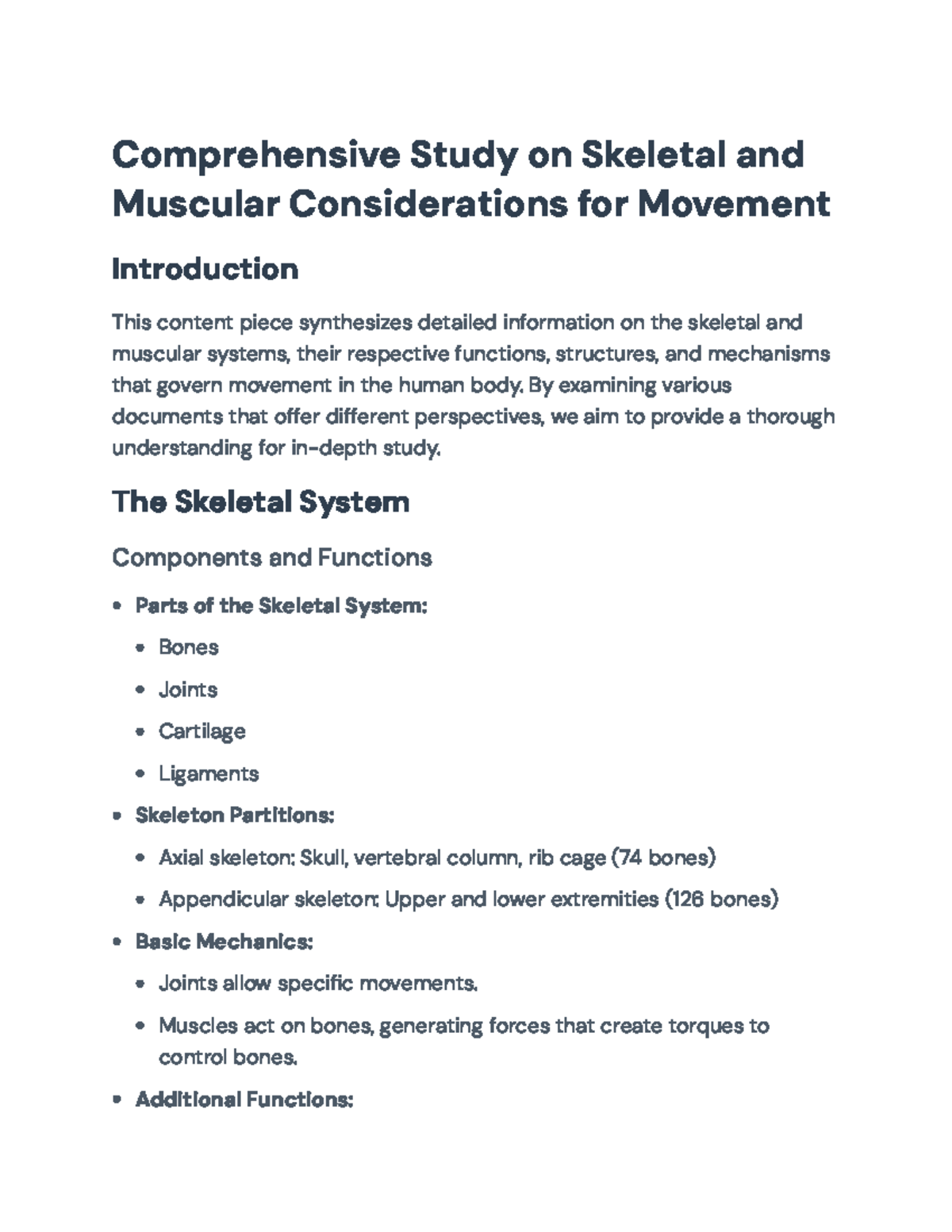 Comprehensive Overview of Skeletal and Muscular Systems for Movement ...