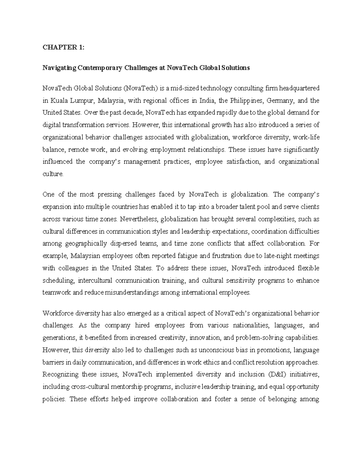 Case Study: Navigating Organizational Behavior Challenges at NovaTech ...