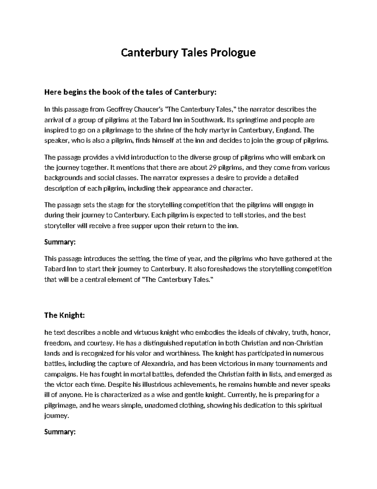 Canterbury Tales Prologue interpretation and summary - Canterbury Tales ...