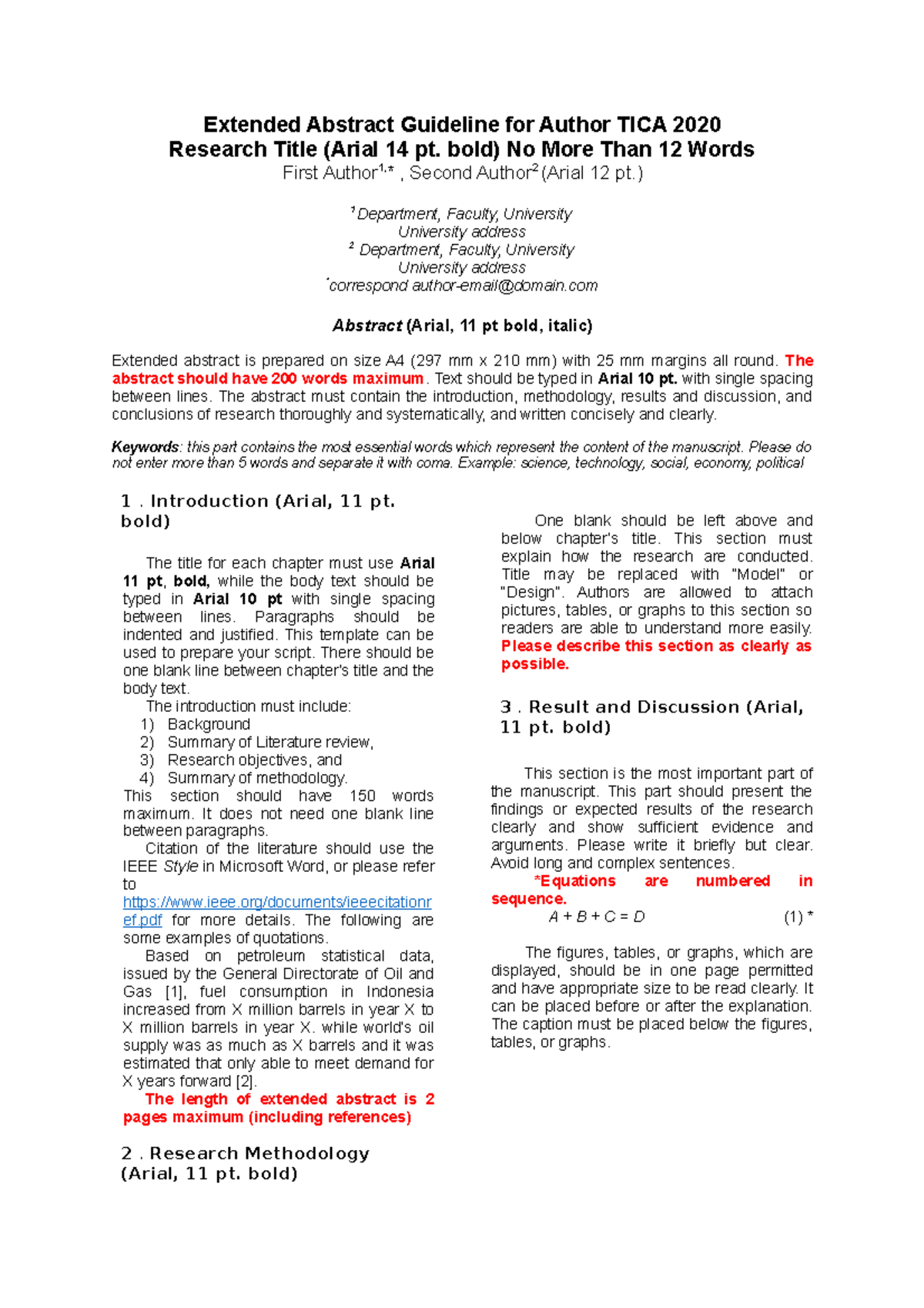 TICA 2020 Extended Abstract Guidelines for Authors - Studocu