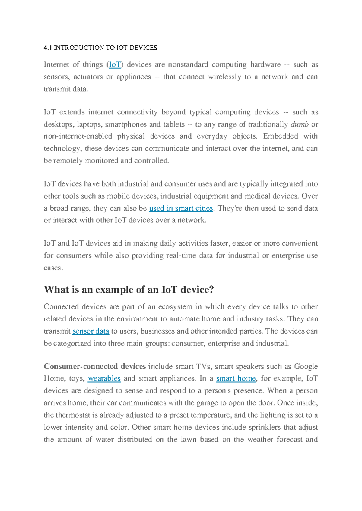 Unit 4 Introduction to Raspberry pi amd Aruino - 4 INTRODUCTION TO IOT DEVICES Internet of ...