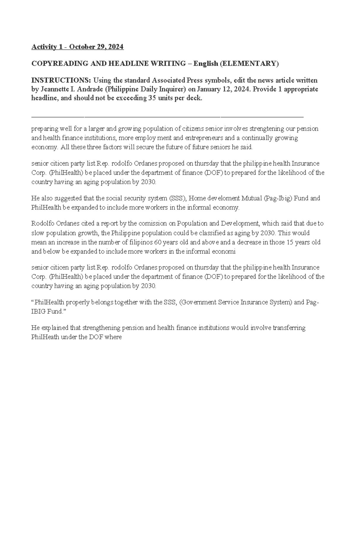 DSPC Final-CRHW - Copyediting Practice on Headline Writing - Studocu