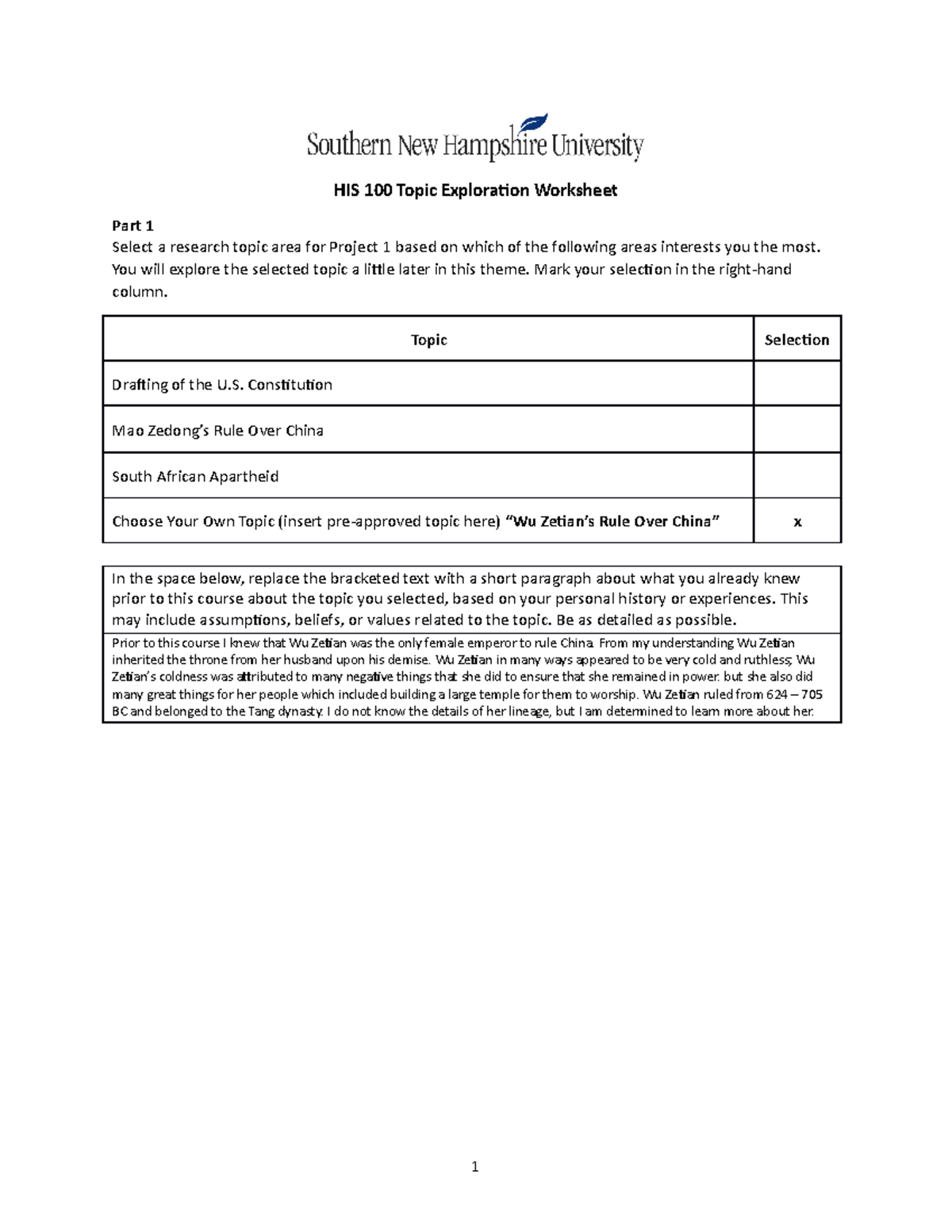 HIS 100 Topic Exploration Worksheet - HIS 100 Topic Exploration ...