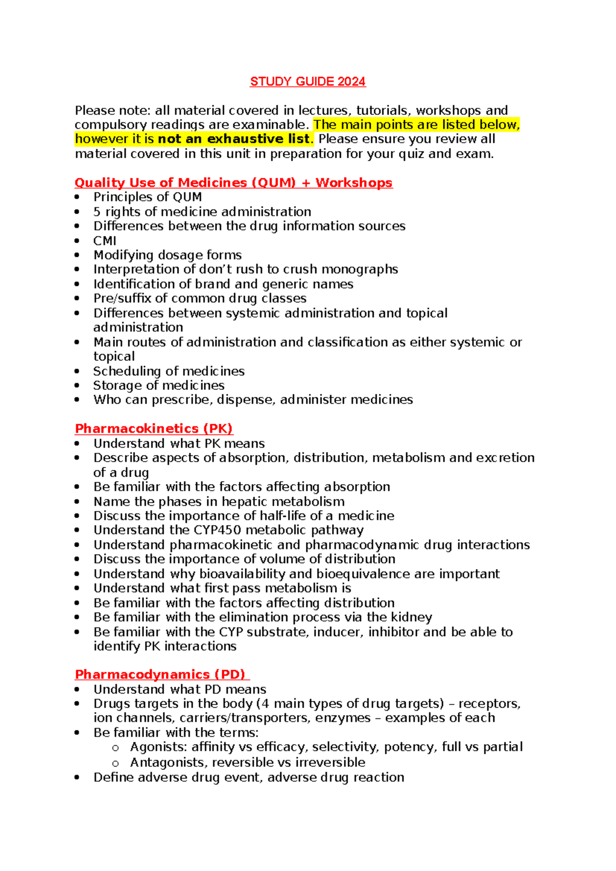 Study Guide 2024: QUM, PK, and PD Concepts for Nursing Exam - Studocu