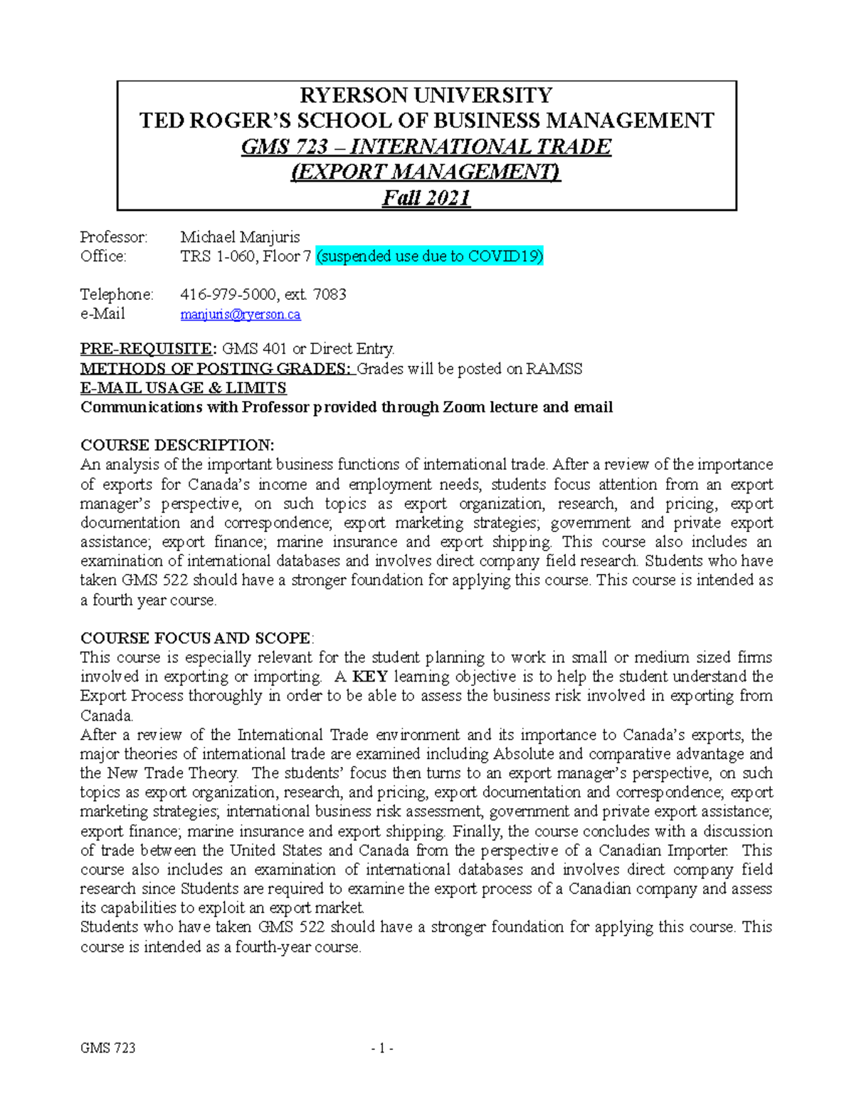 GMS723 Course outline - Cgms 723 - Toronto Met - Studocu