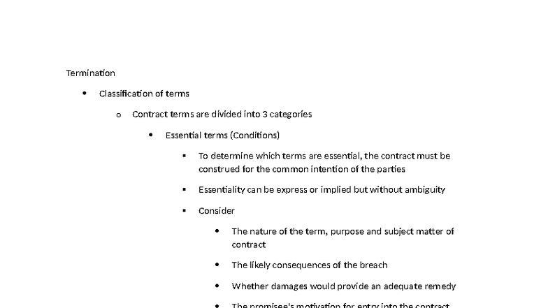 1702 Lecture Notes: Termination Classification of Contract Terms - Studocu