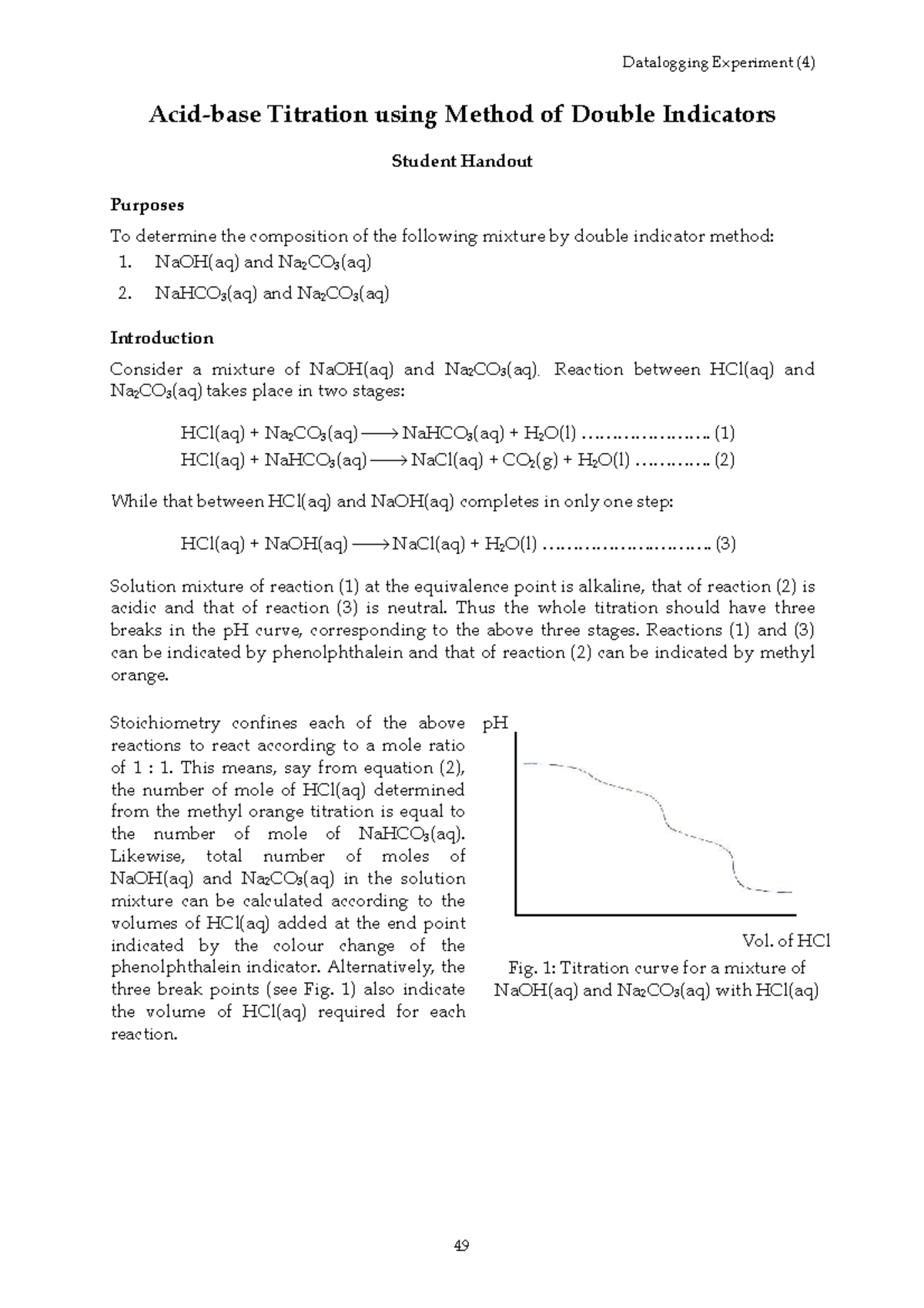Datalogging Experiment (4): Titration with Double Indicators - Studocu