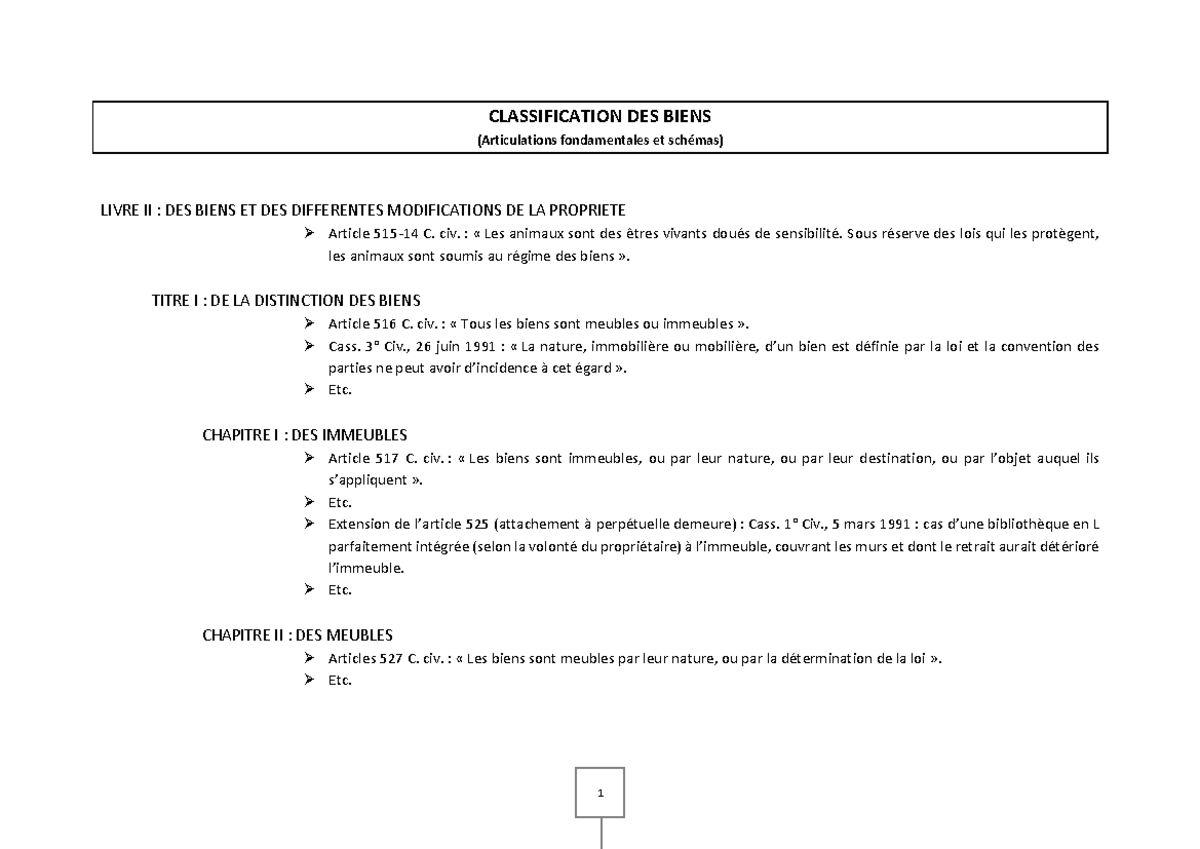 Classification DES Biens - CLASSIFICATION DES BIENS (Articulations ...