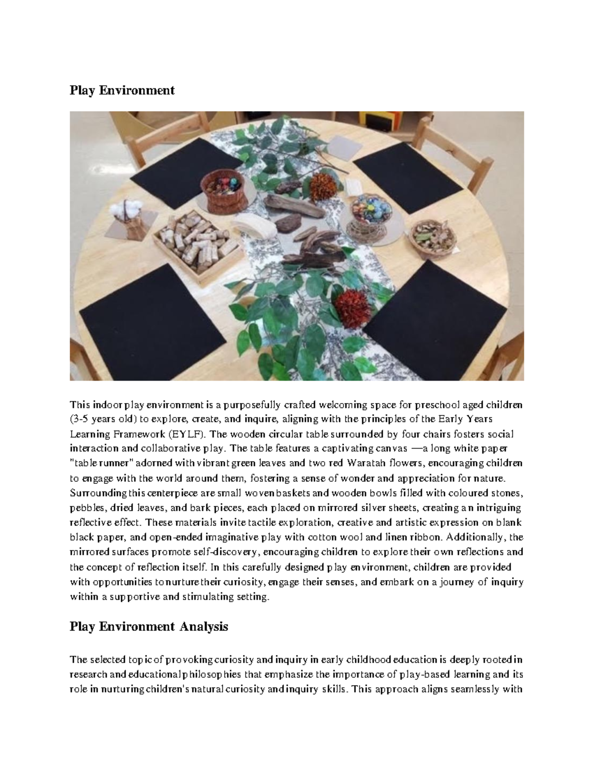 ECHE1130 - Analysis of a Preschool Play Environment - Studocu