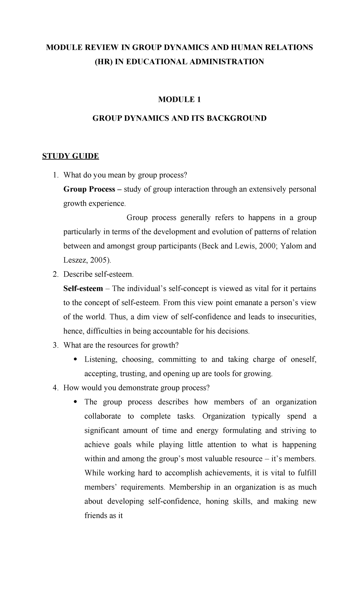 Group Dynamics MR - Comprehensive Module Study Guide - Studocu