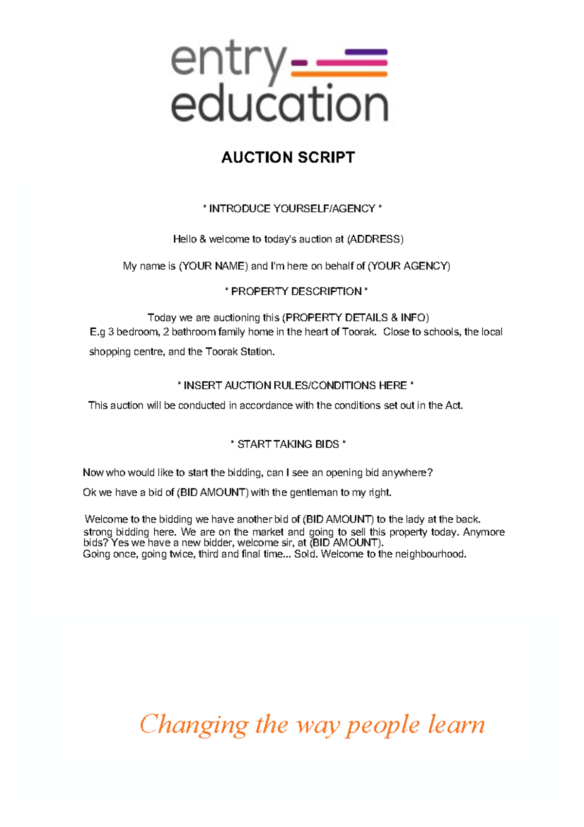 Cpprep 4163 Auction Script Guide: Bidding Process Explained - Studocu
