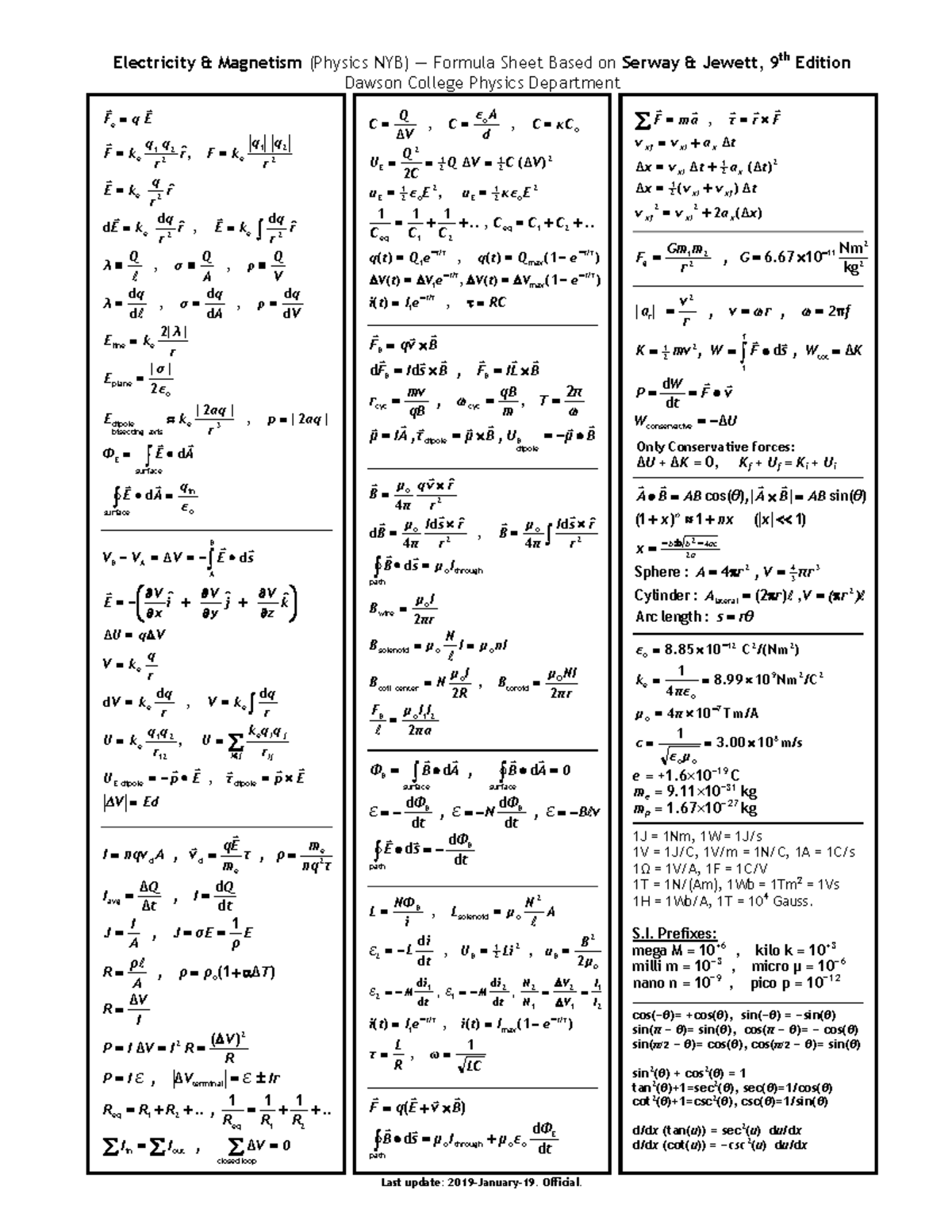 Formula Electricity - Electricity & Magnetism (Physics NYB) — Formula ...
