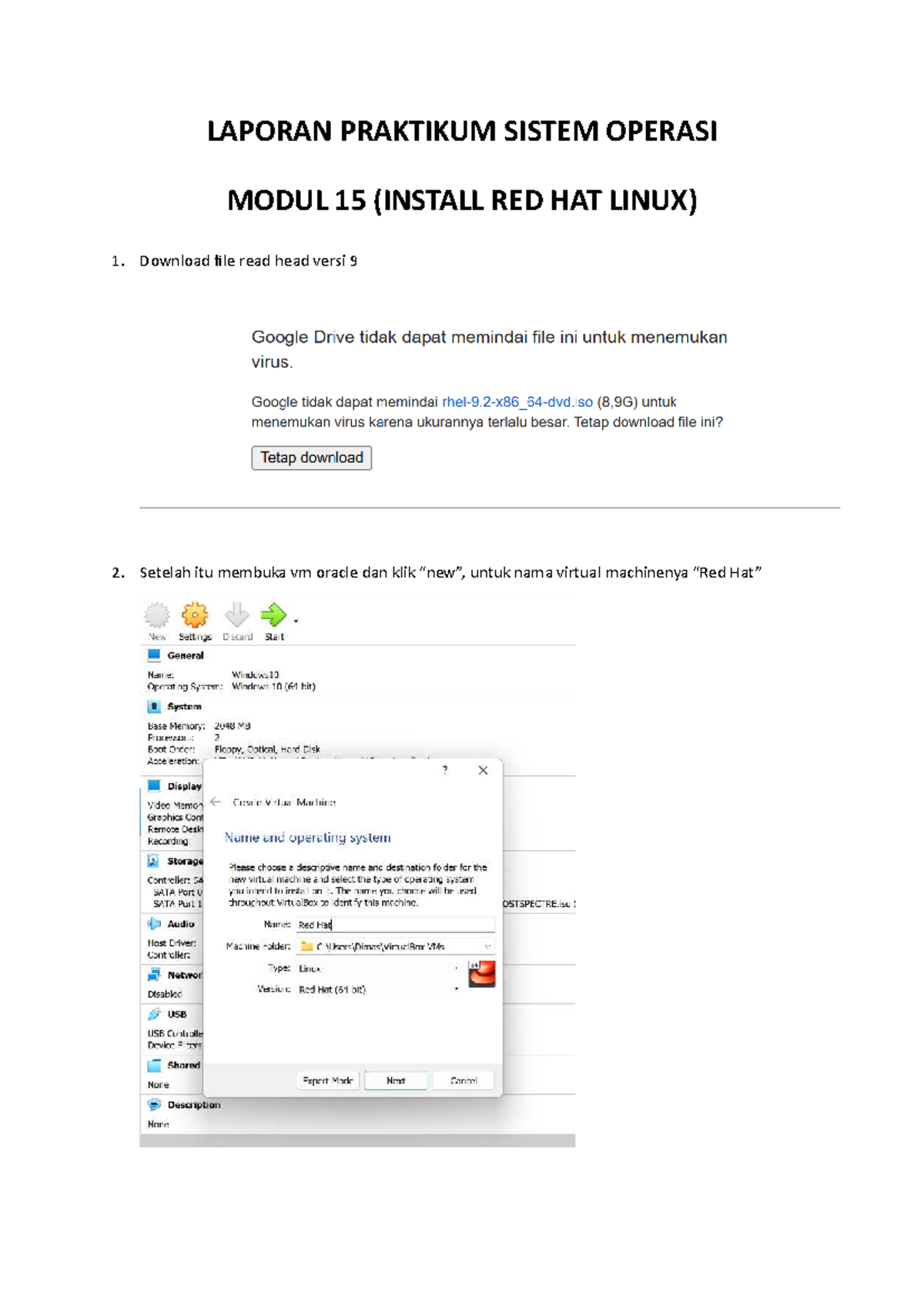 LAPORAN PRAKTIKUM OS: Instalasi Red Hat Linux (Modul 15) - Studocu