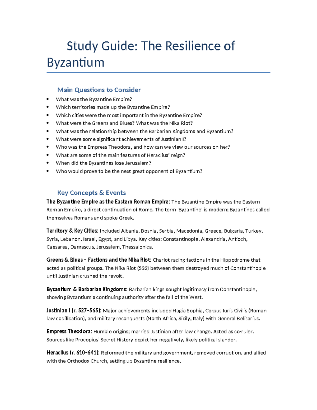 Final Exam Study Guide: The Byzantine Empire & Key Figures - Studocu