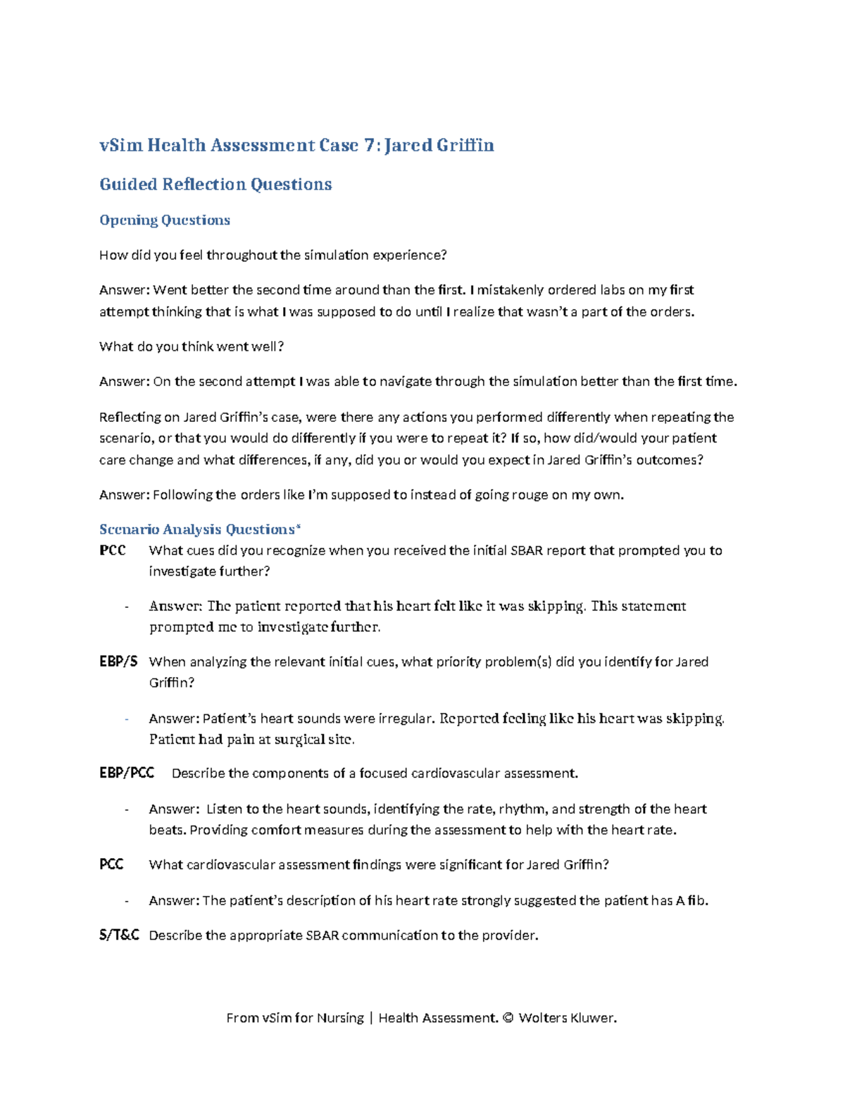 vSim2.0 Health Assessment Case 07: Jared Griffin Guided Reflections ...