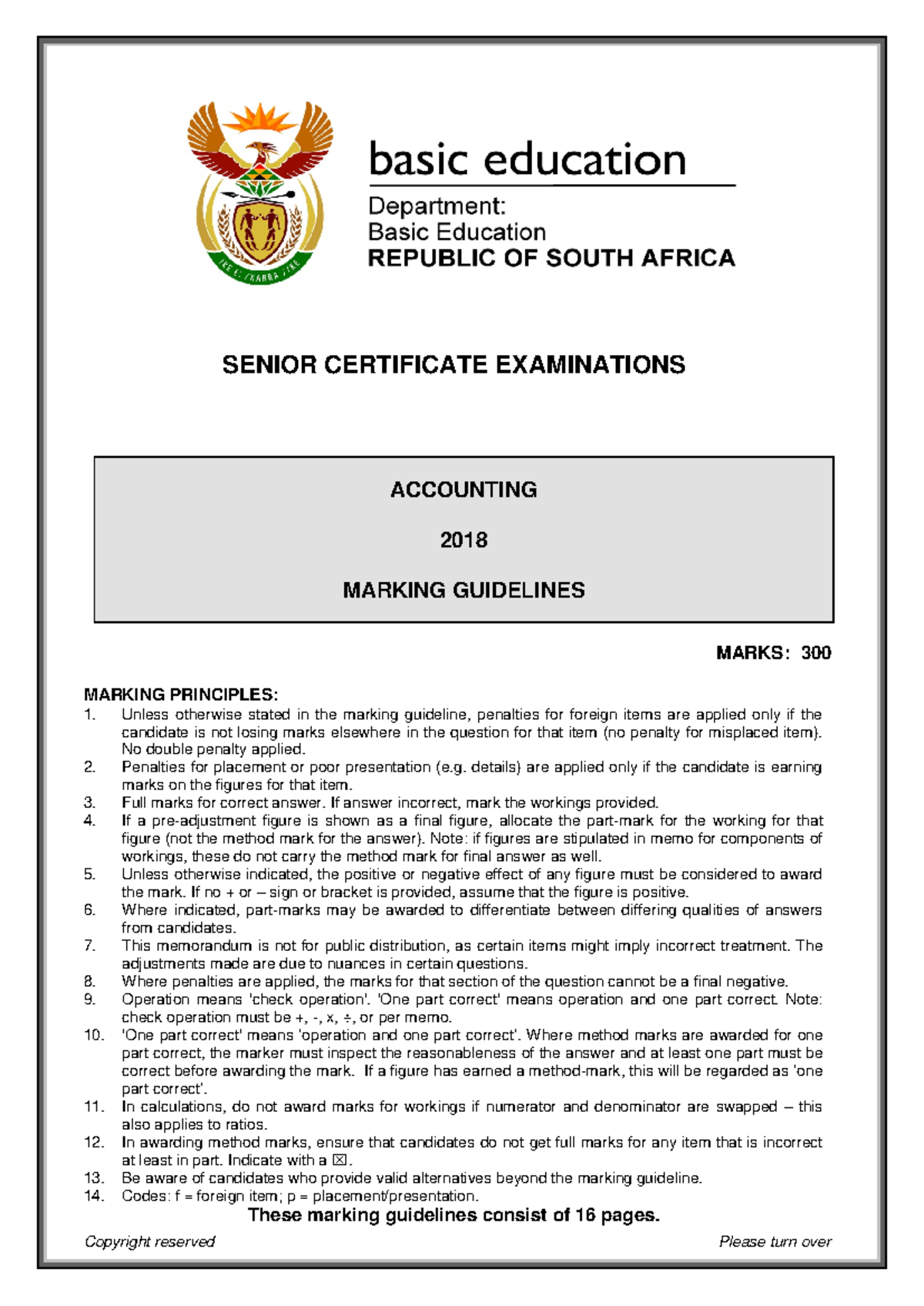 SCE Accounting May-June 2018 Marking Guidelines Overview - Studocu