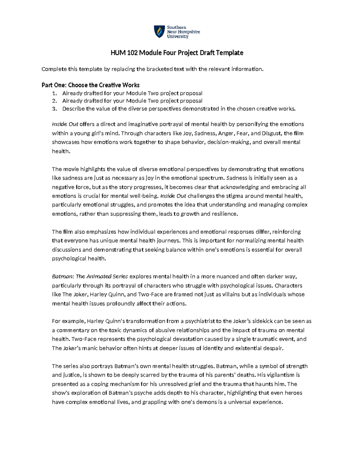 HUM 102 Module Four Project Draft Template - HUM 102 Module Four ...