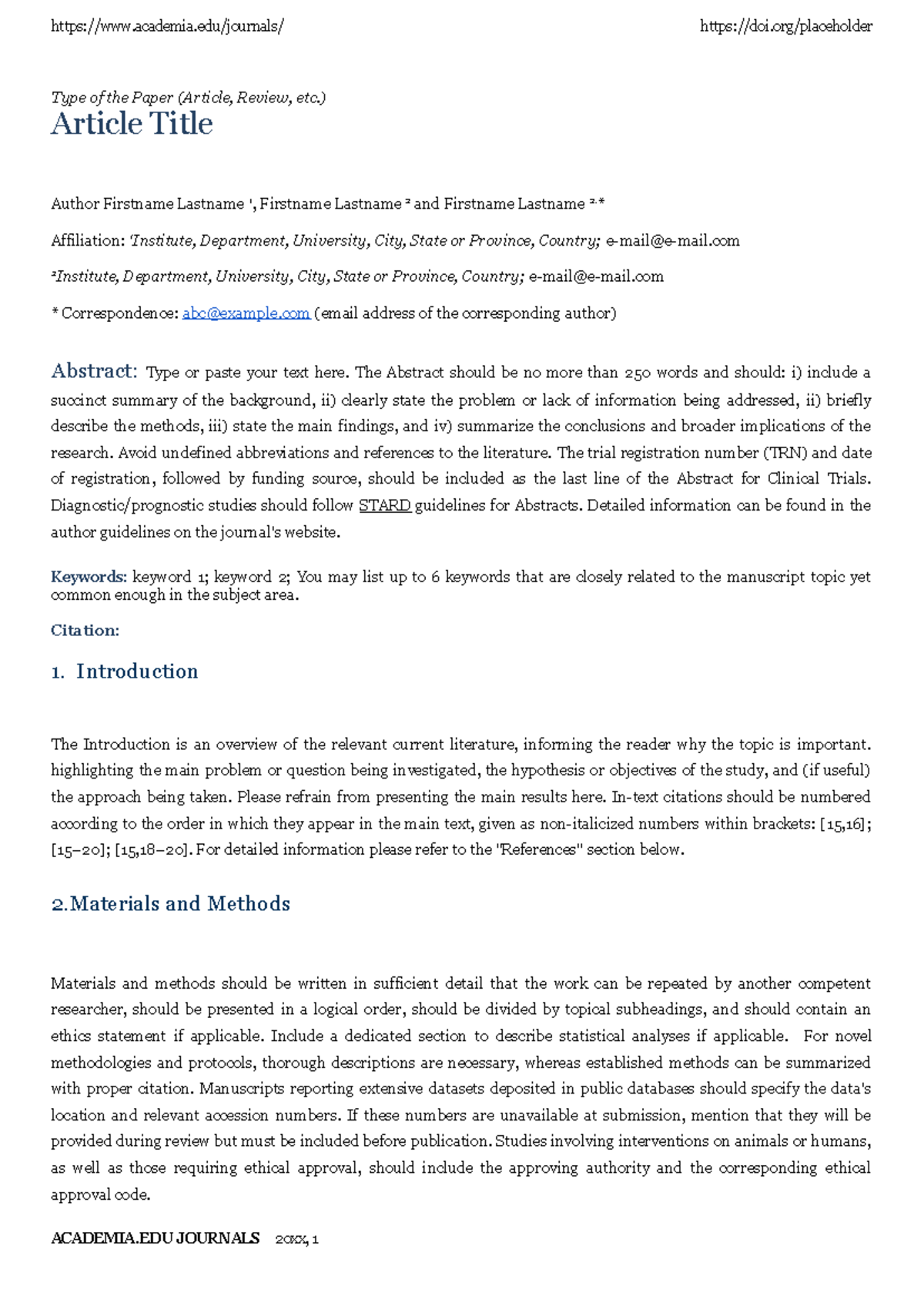 Academia Word Submission Template for Article Writing - Studocu