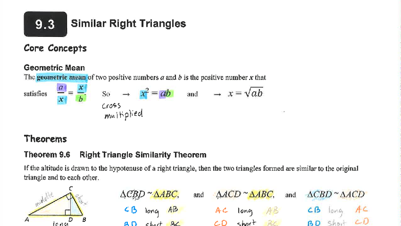 Geometric Mean and Altitude Theorem in Right Triangles (Math 101) - Studocu