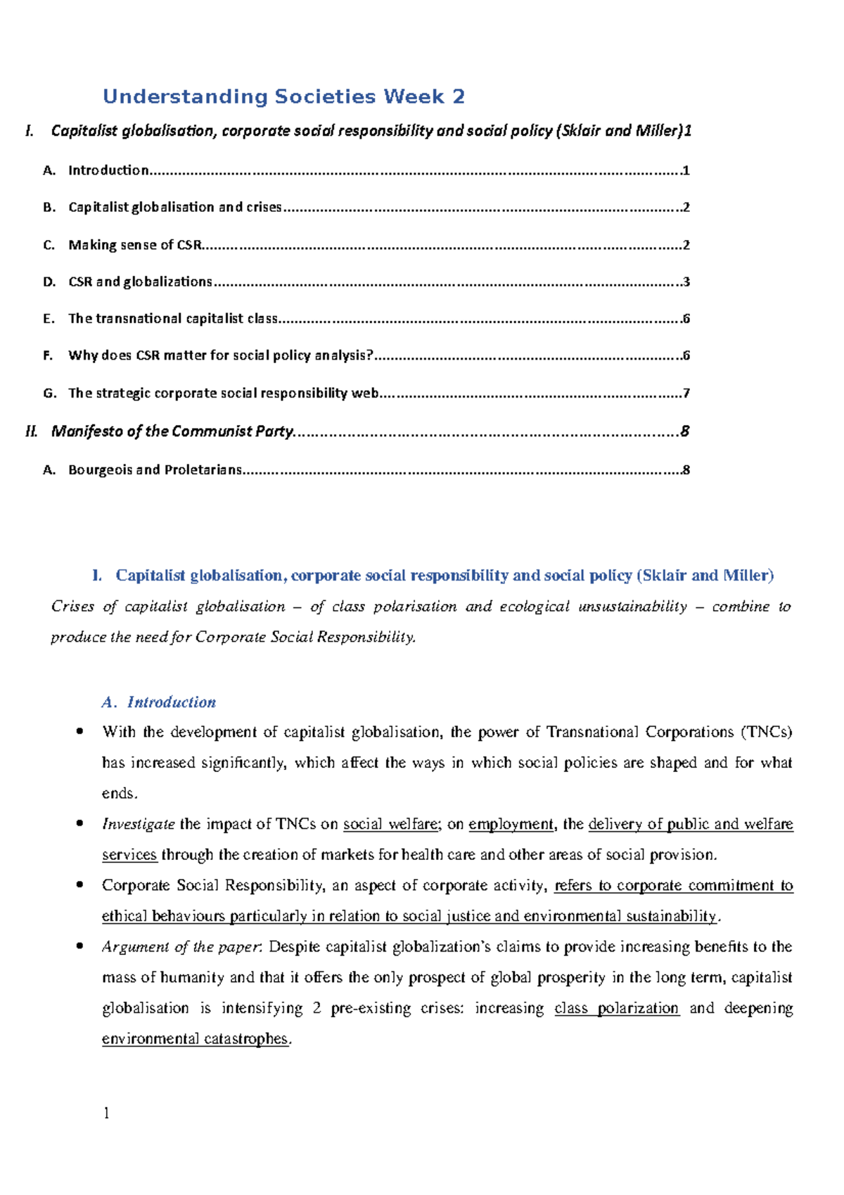 Understanding Societies Week 2 Readings Summary - Understanding ...