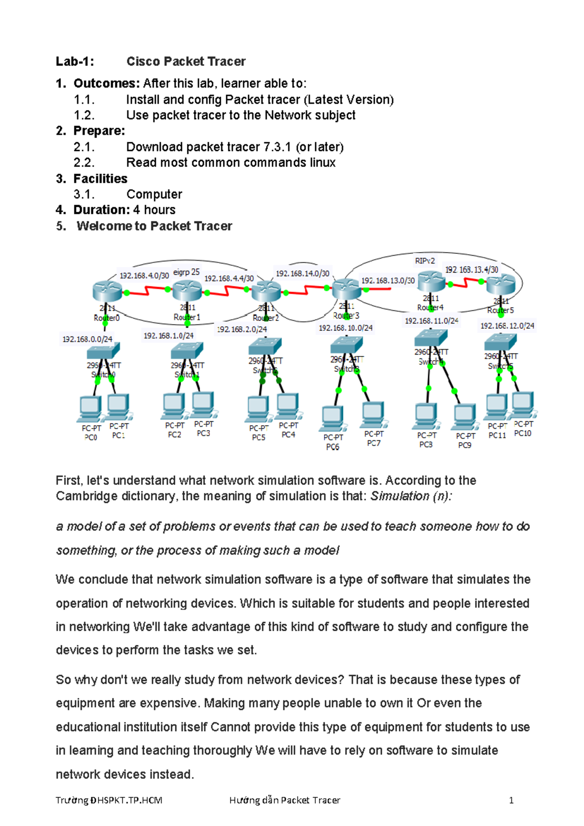 Huong Dan-Packet Tracer - Lab- 1 : Cisco Packet Tracer 1. Outcomes ...