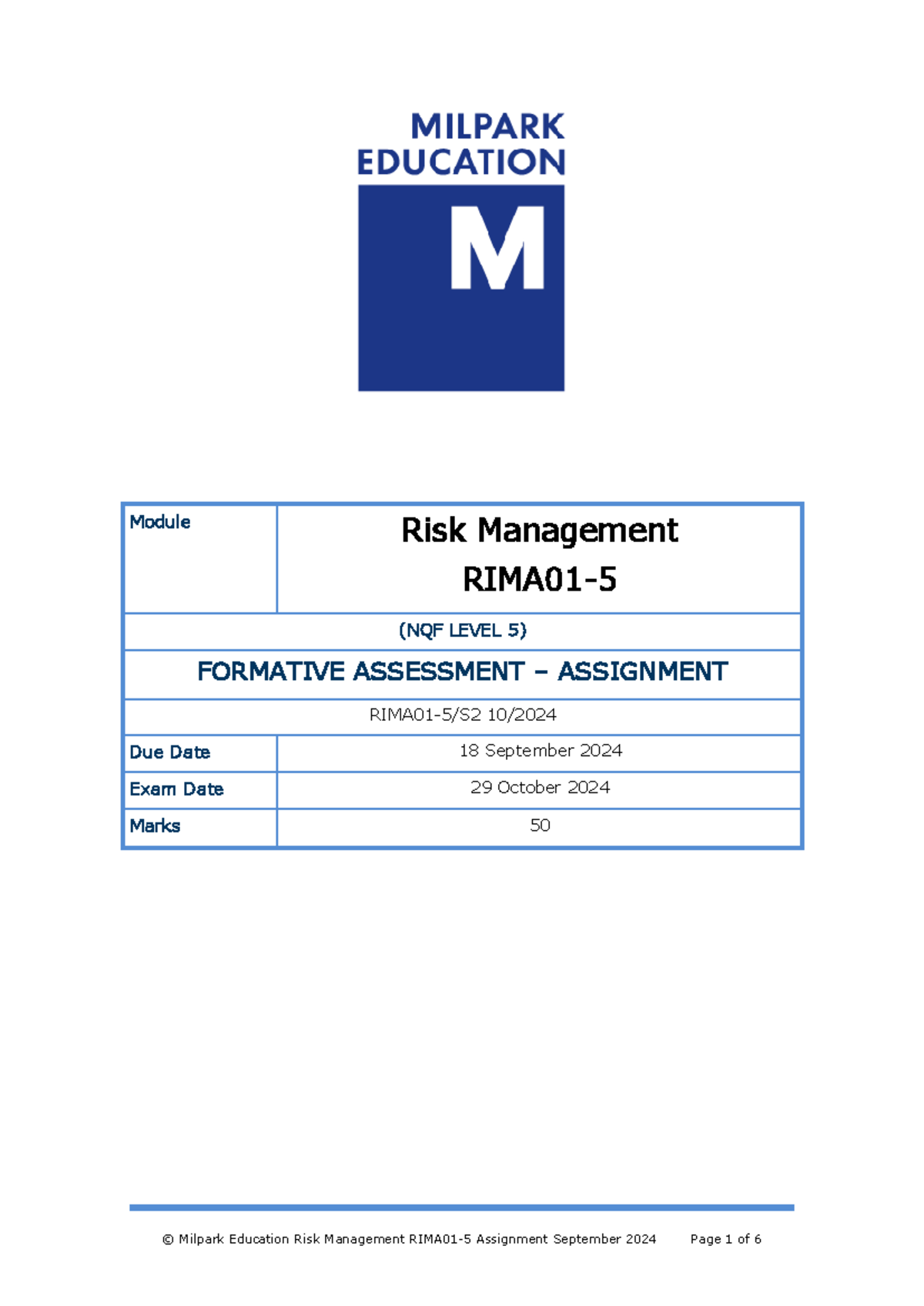 Z Assignment RIMA01-5 S2 10 2024 HCS - Module Risk Management RIMA01- 5 ...