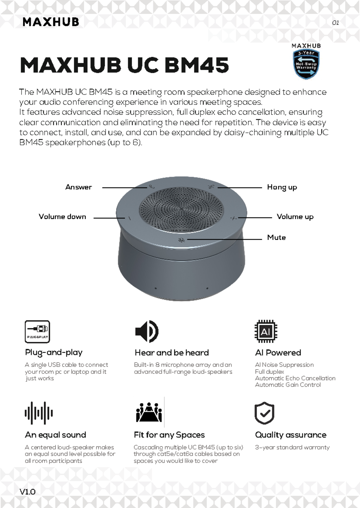 MAXHUB UC BM45 Speakerphone Datasheet V1: Features & Specs - Studocu