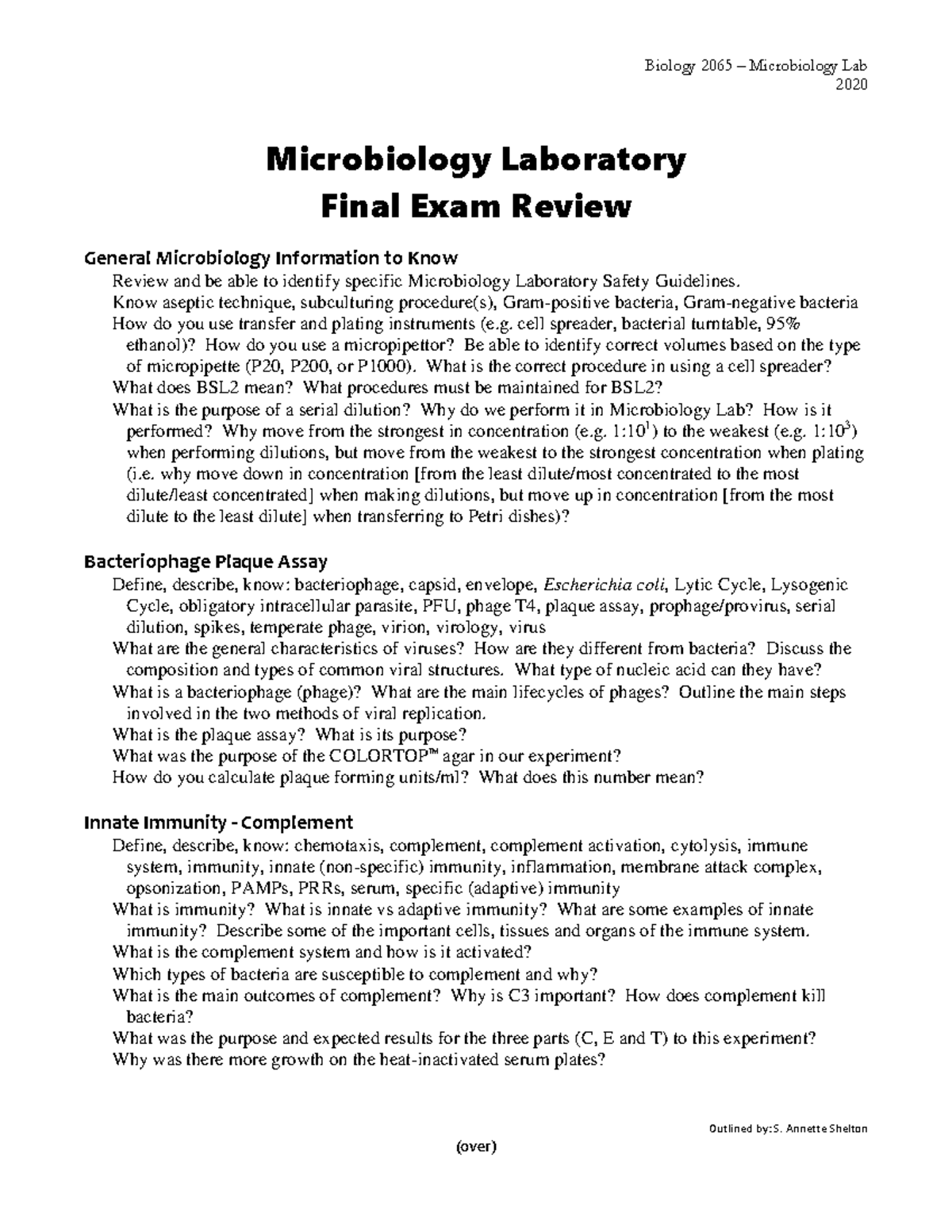 BIOL2065 Final Exam Review: Microbiology Lab Insights Sp2020 - Studocu