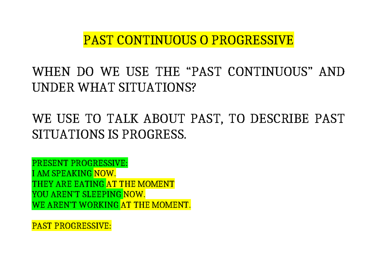 PAST Continuous O Progressive Explanation- PAST CONTINUOUS O ...