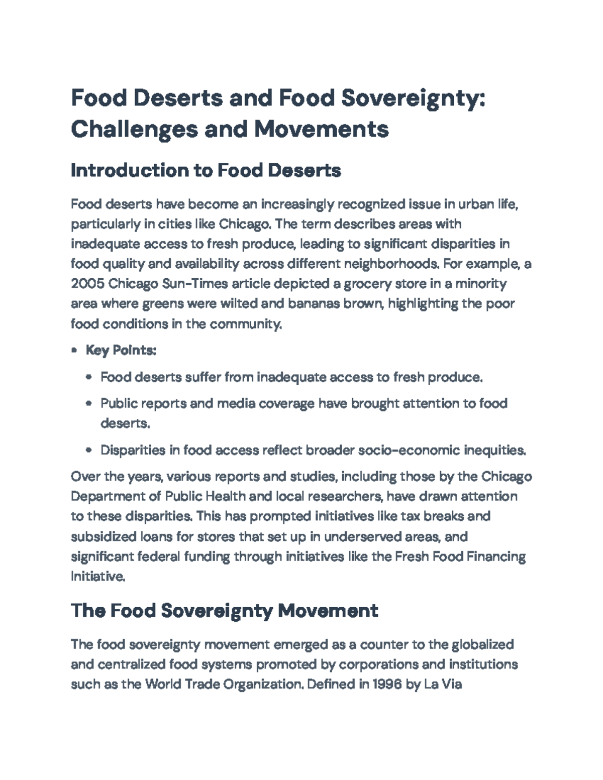 Food Deserts and Food Sovereignty: Exploring Urban Food Systems Issues ...
