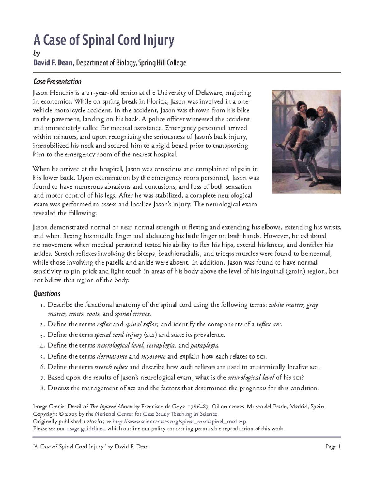 Case Study: Spinal Cord Injury - Jason Hendrix's Incident - Studocu