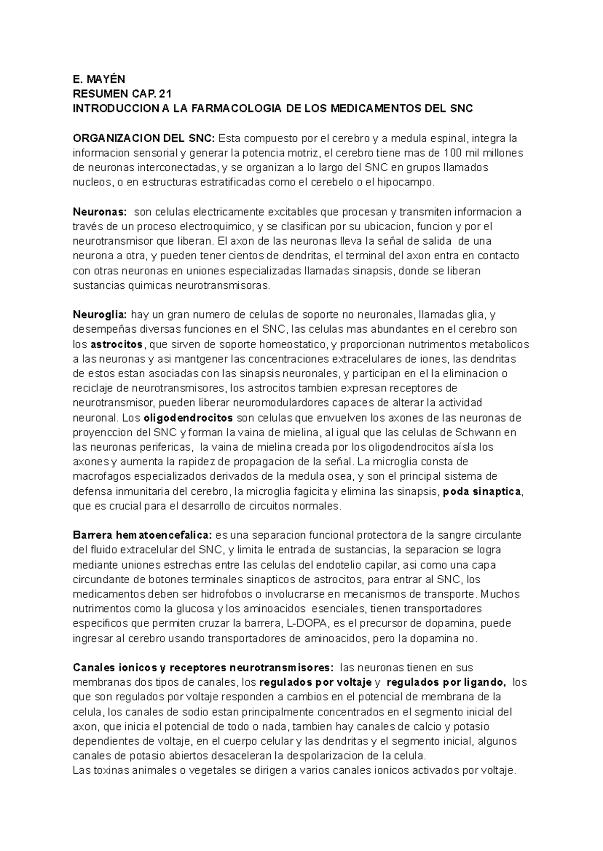 CAP 21: Introducción a la Farmacología de Medicamentos del SNC - Studocu