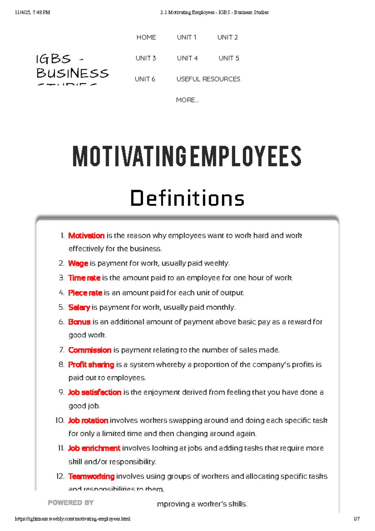2.1 Motivating Employees - IGBS Business Studies Notes - Studocu
