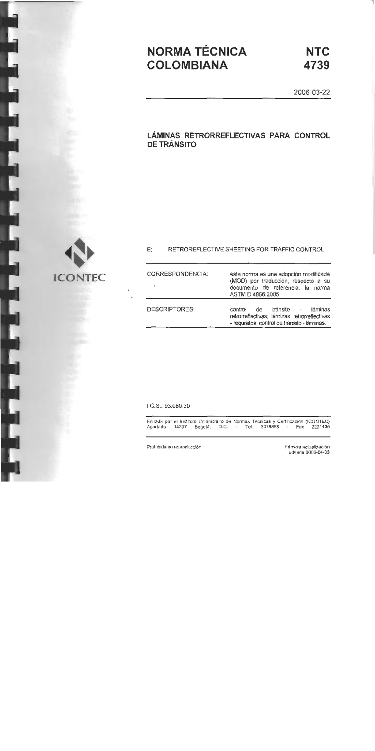 NTC 4739: Lámias Retrorreflectivas para Control de Tránsito - Studocu