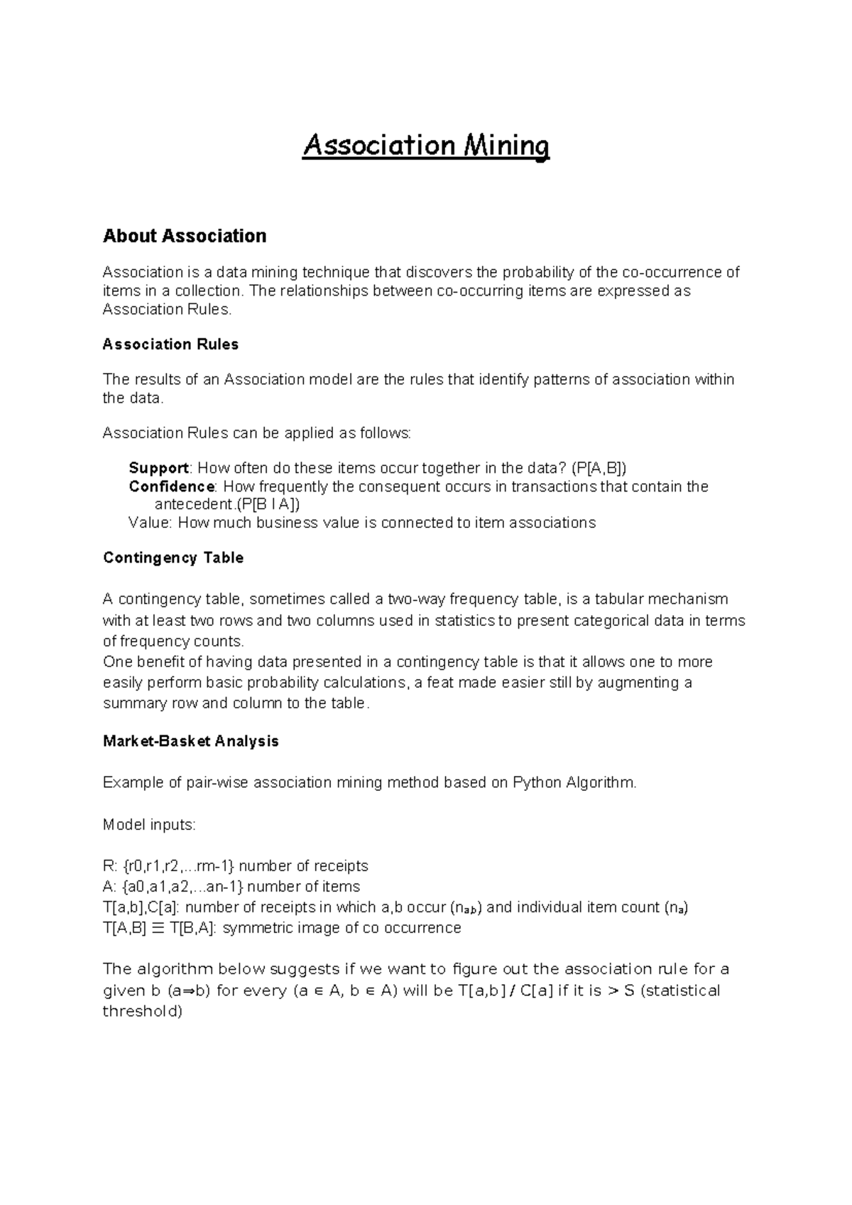 Lecture Notes on Association Mining and Regular Expressions (CS101 ...