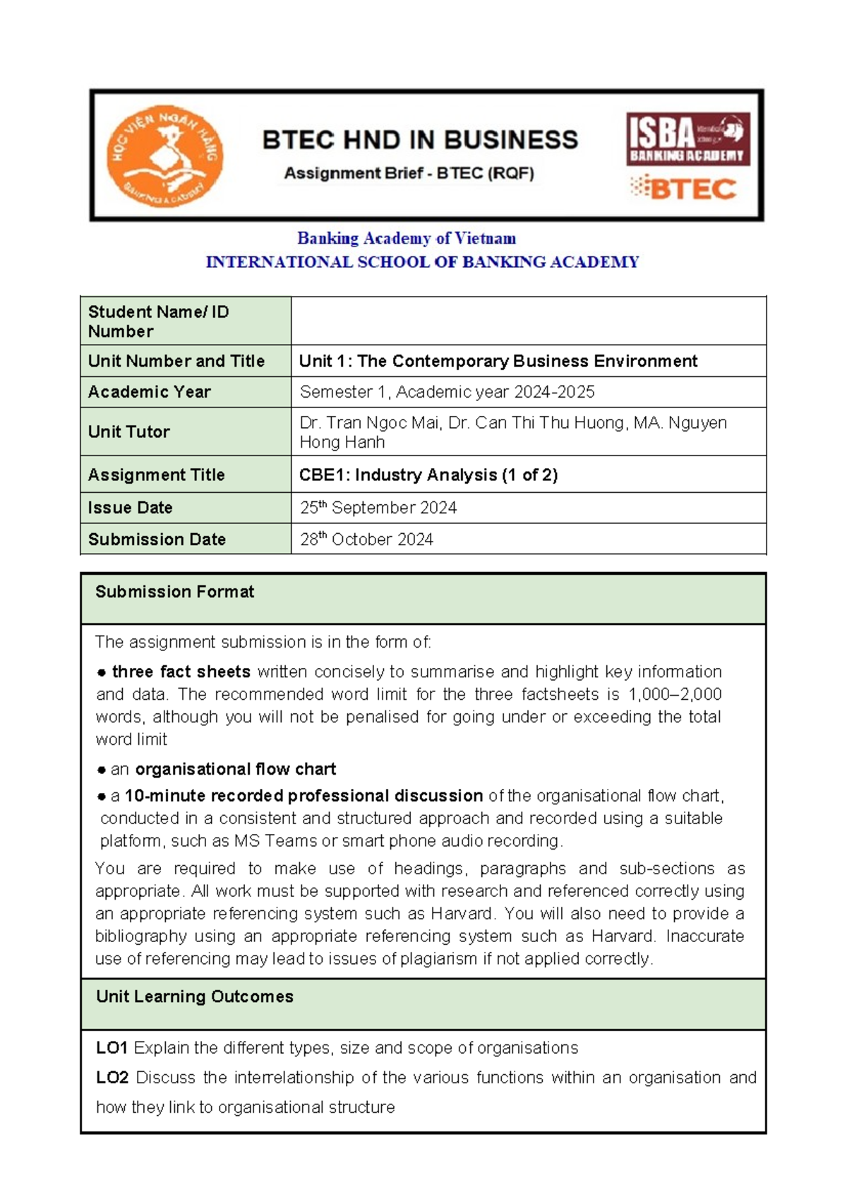 CBE1: Industry Analysis - Unit 1: Contemporary Business Environment ...