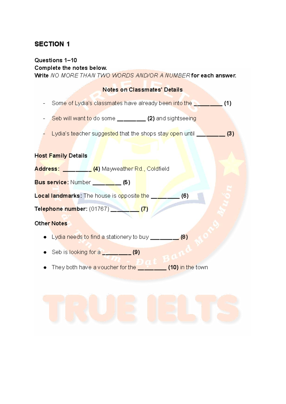 Test 10 - Listening Comprehension Questions and Notes - Studocu