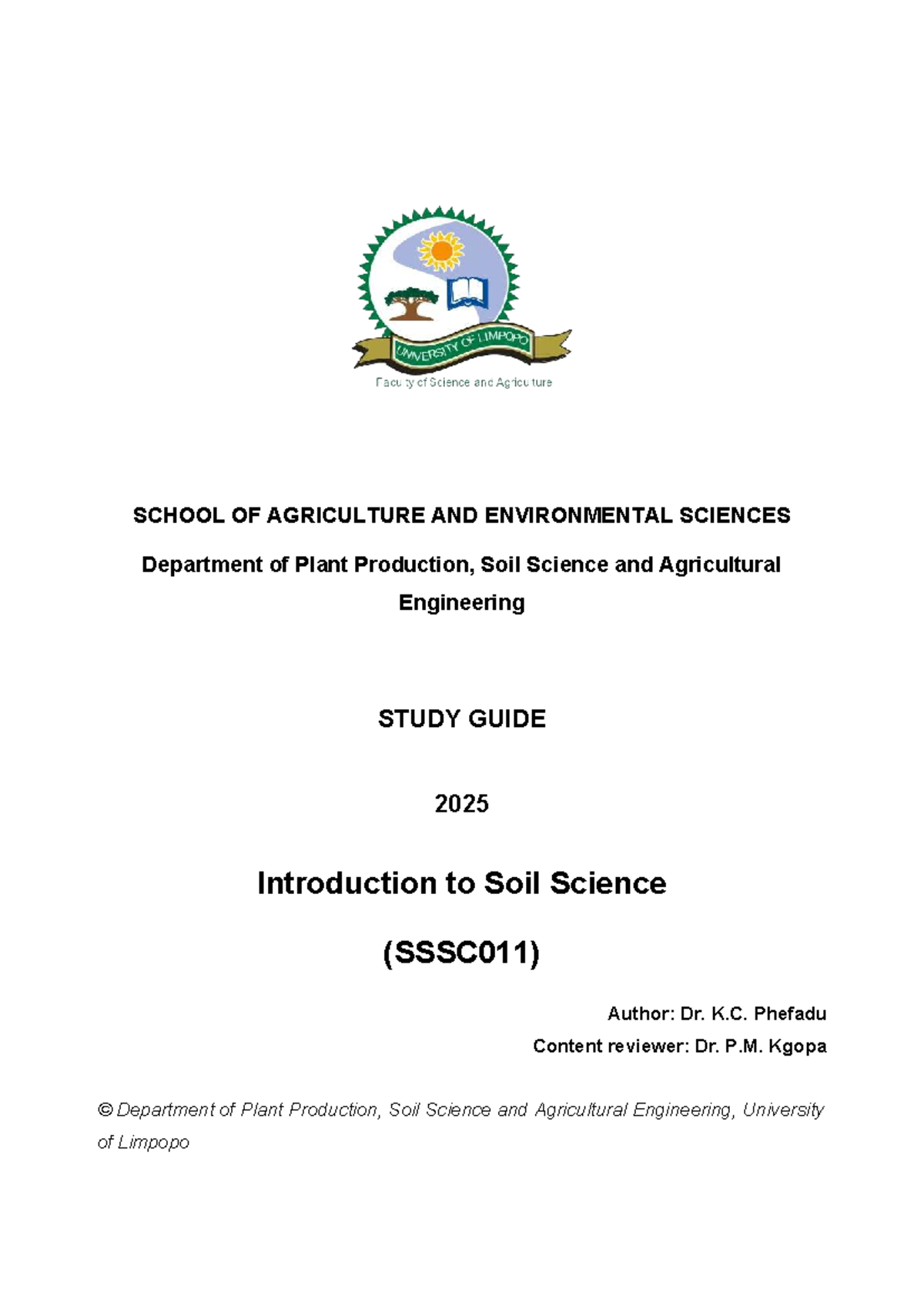 Soil Science Study Guide for SSSC011 - Comprehensive Learning Module ...