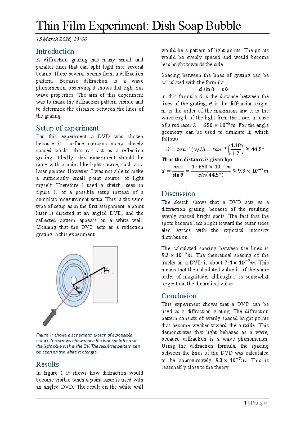 Thin Film Experiment: Diffraction Grating with DVD - Studeersnel