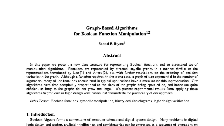 Algorithms for Boolean Function Manipulation (Ieeetc 86) - Studocu
