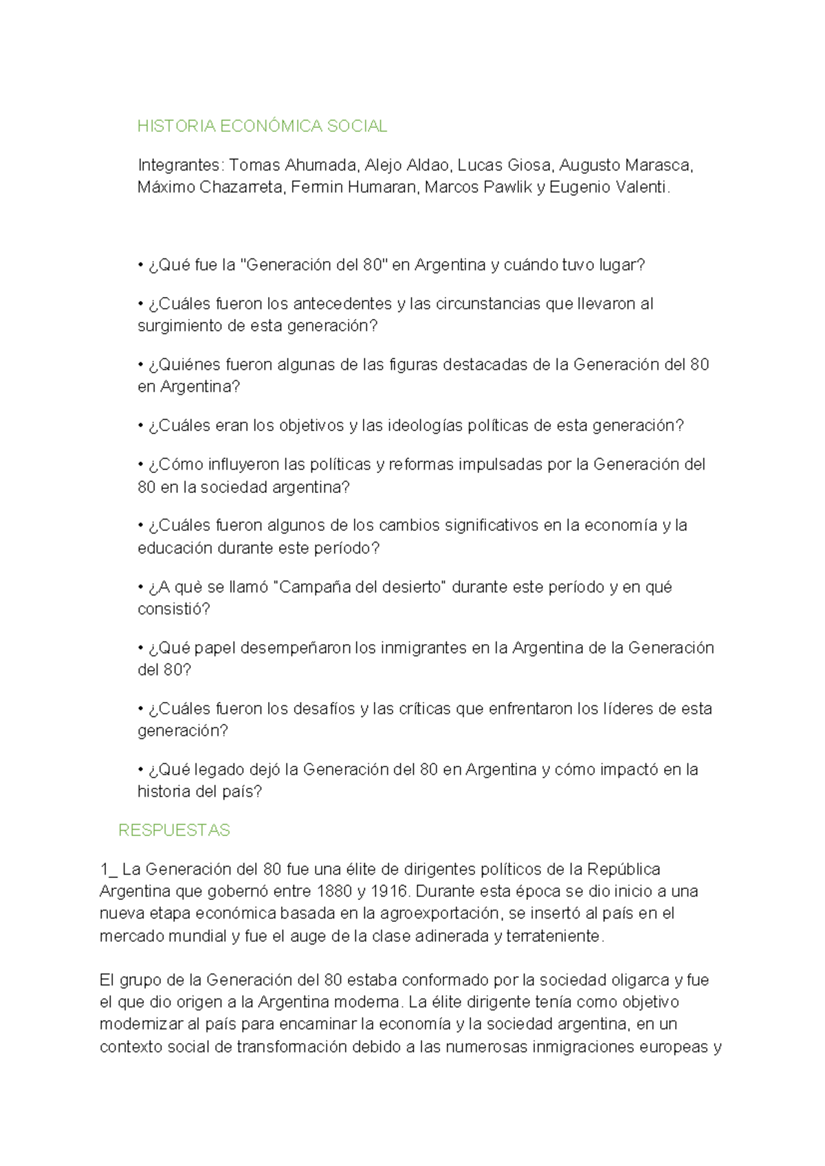 Trabajo de Historia Económica Social: La Generación del 80 en Argentina ...