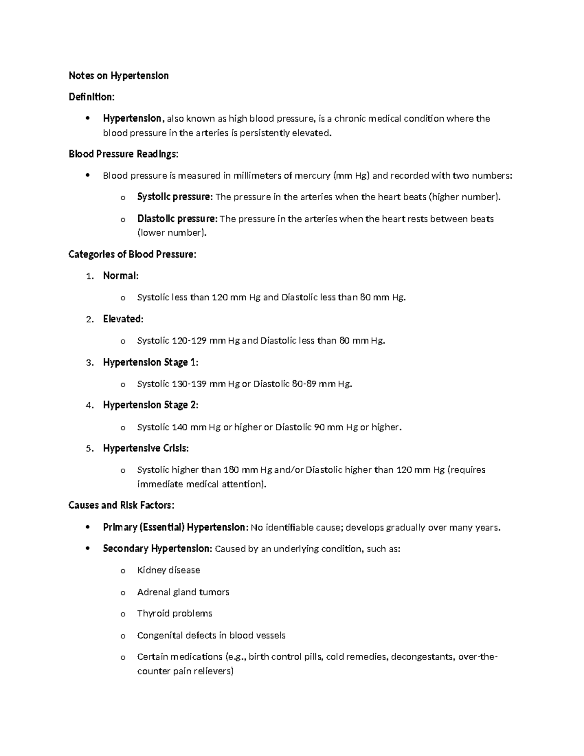 Notes on Hypertension - hss - Notes on Hypertension Definition ...